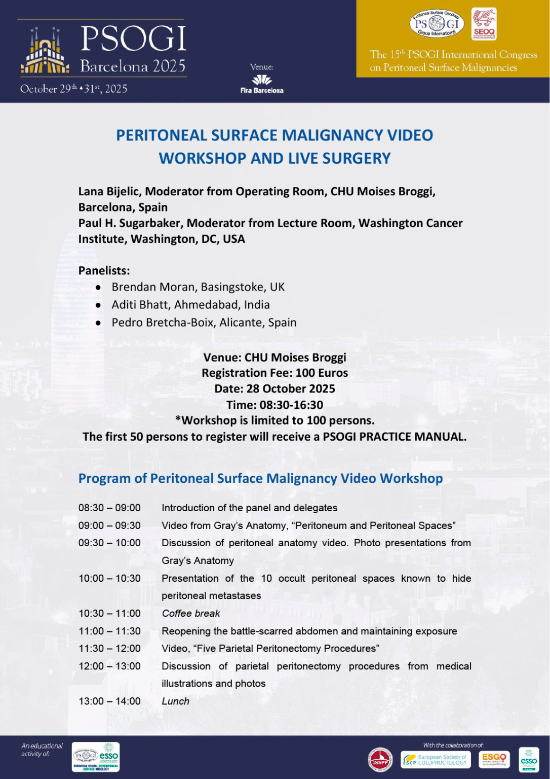 Pre Congress Programme – PSOGI Congress 2025 – Barcelona
